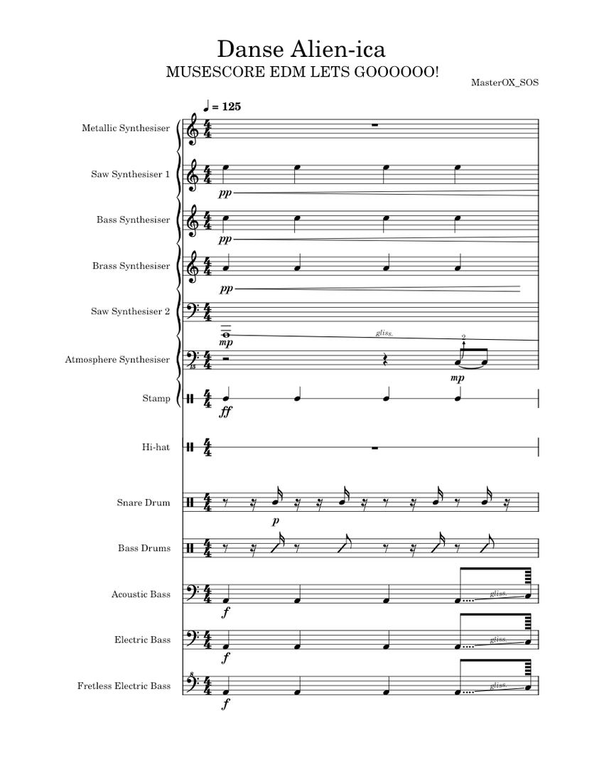 Danse Alien-ica Sheet music for Snare drum, Bass guitar, Bass drum ...
