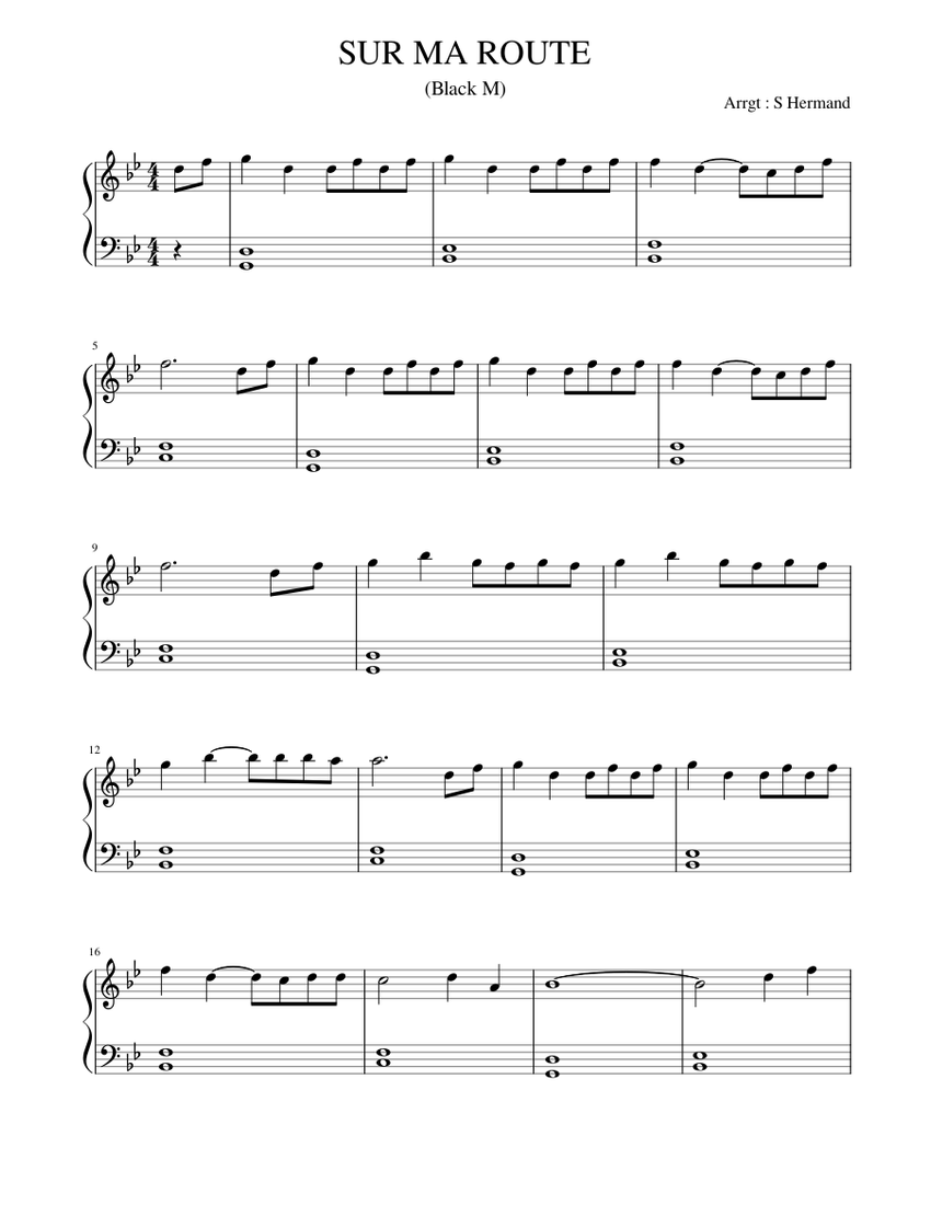 SUR MA ROUTE de Black M Sheet Music for Piano (Solo) easy | MuseScore.com