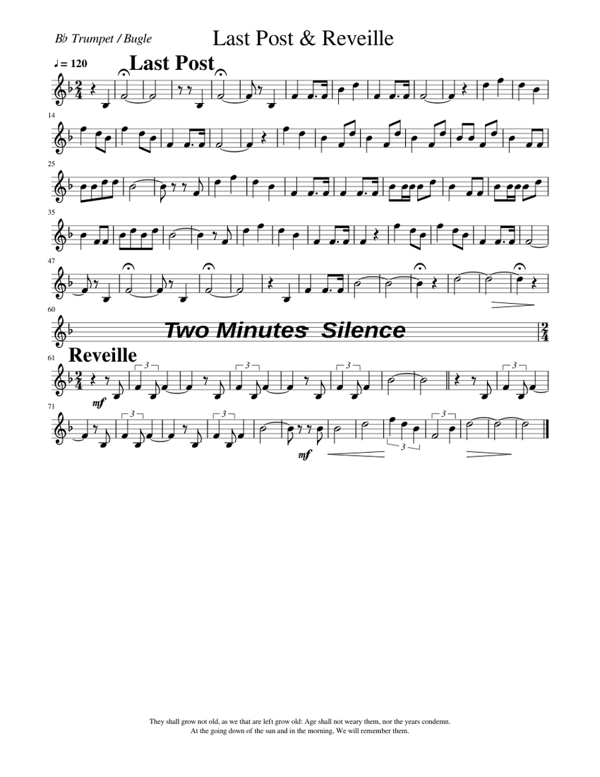 Last Post & Reveille Sheet Music for Trumpet in b-flat (Solo ...