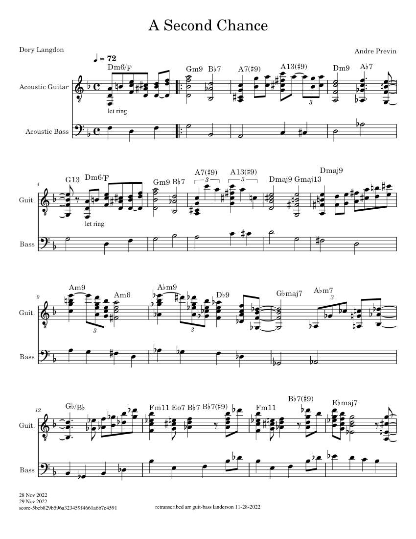 A Second Chance – Andre Previn Sheet music for Guitar, Bass guitar ...