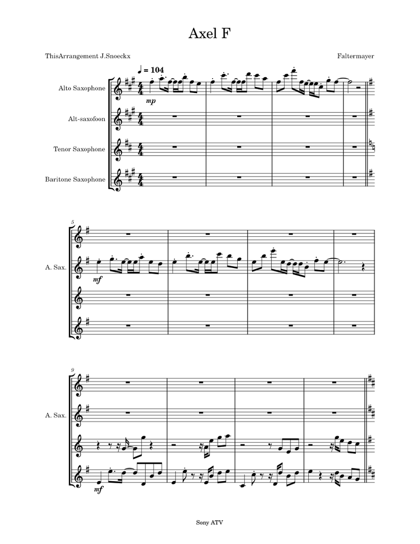 Axel f – Harold Faltermeyer Axel F Sheet Music for Saxophone alto ...