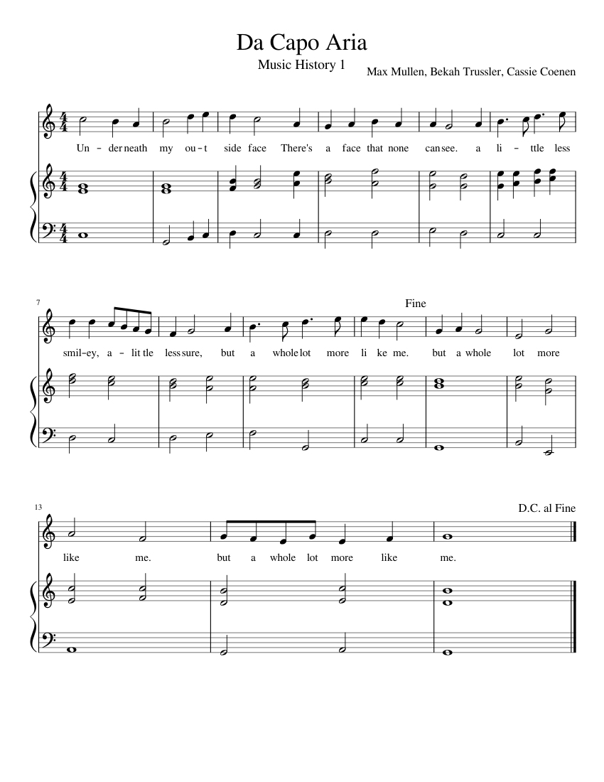 Da Capo Aria Sheet Music for Piano, Vocals (Piano-Voice) | MuseScore.com