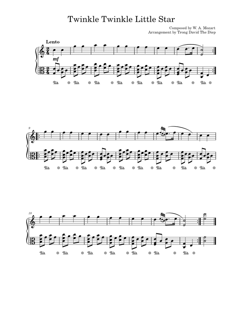 Twinkle Twinkle Little Star – Lullaby Arrangement Sheet Music for ...