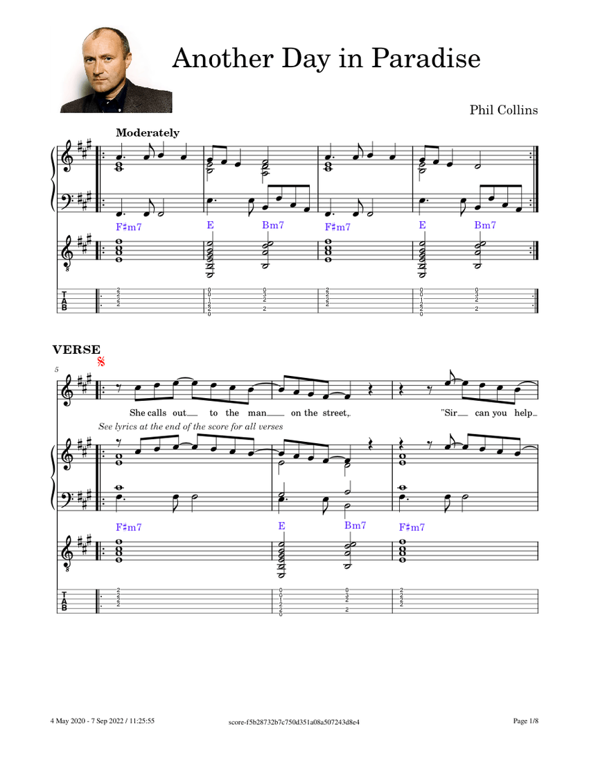 Another Day In Paradise – Phil Collins Sheet Music and Tab with Chords ...