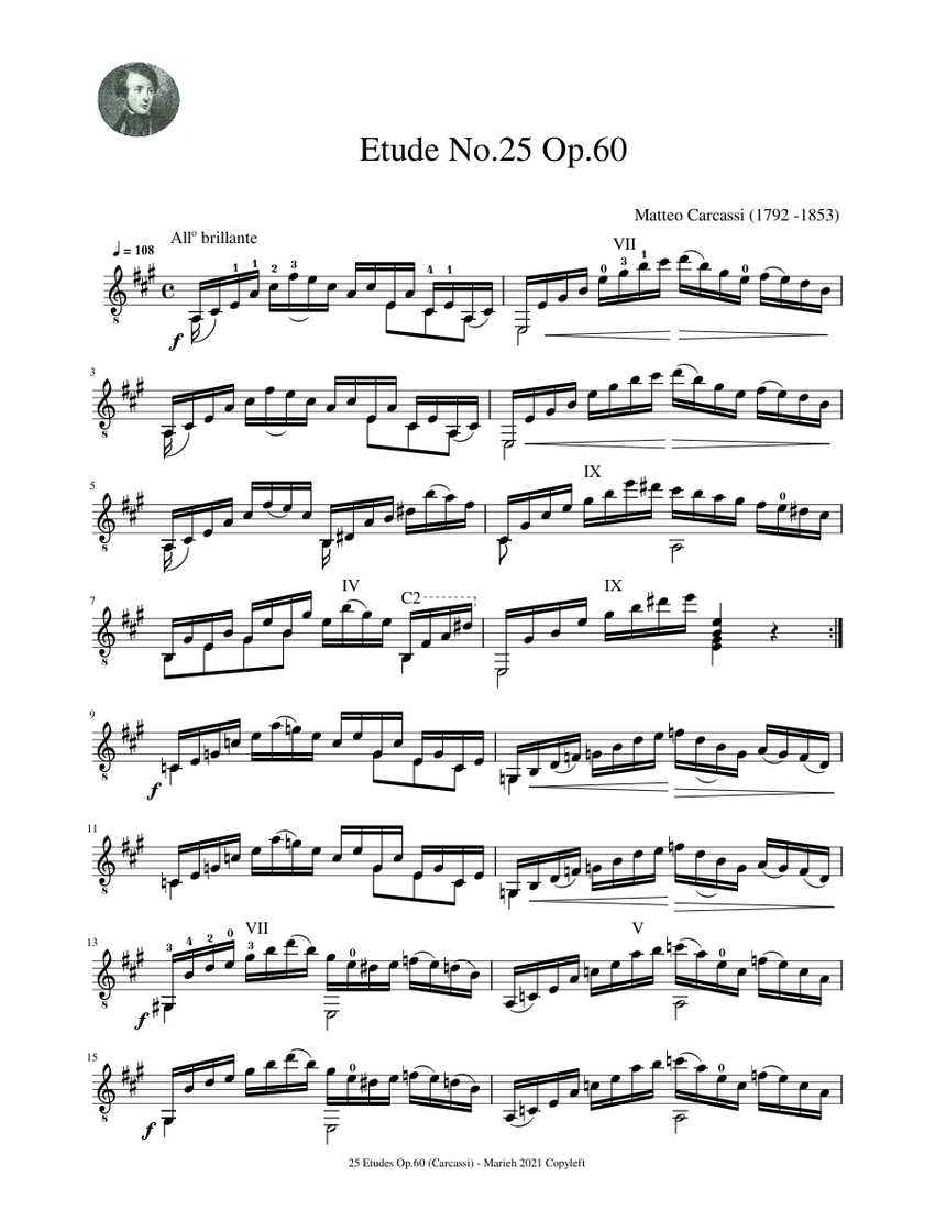 Etude No.25 Op.60 - Carcassi, Matteo (1792 - 1853) Sheet Music for ...