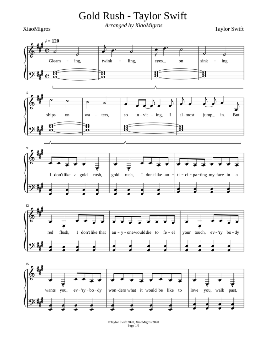 Gold Rush - Taylor Swift Sheet Music for Piano (Solo) | MuseScore.com