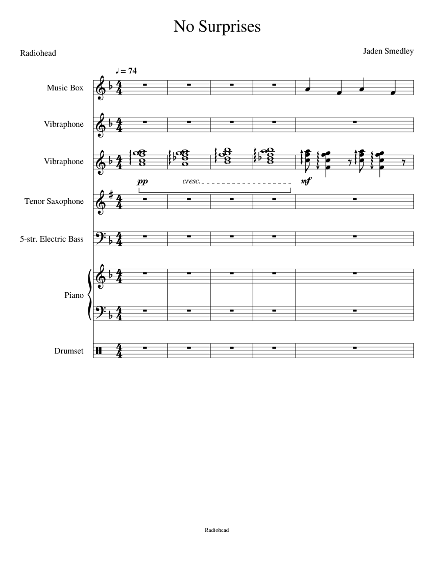No Surprises: a Special Arrangement Sheet Music for Piano, Saxophone ...