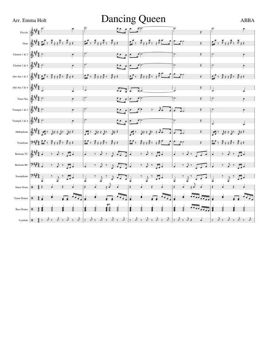 Dancing Queen Sheet music for Trombone, Tuba, Flute piccolo, Flute ...