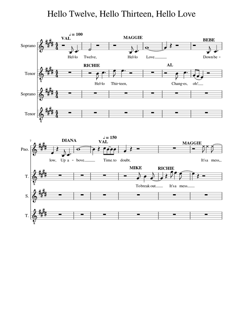 Hello Twelve, Hello Thirteen, Hello Love Sheet Music for Soprano, Tenor ...