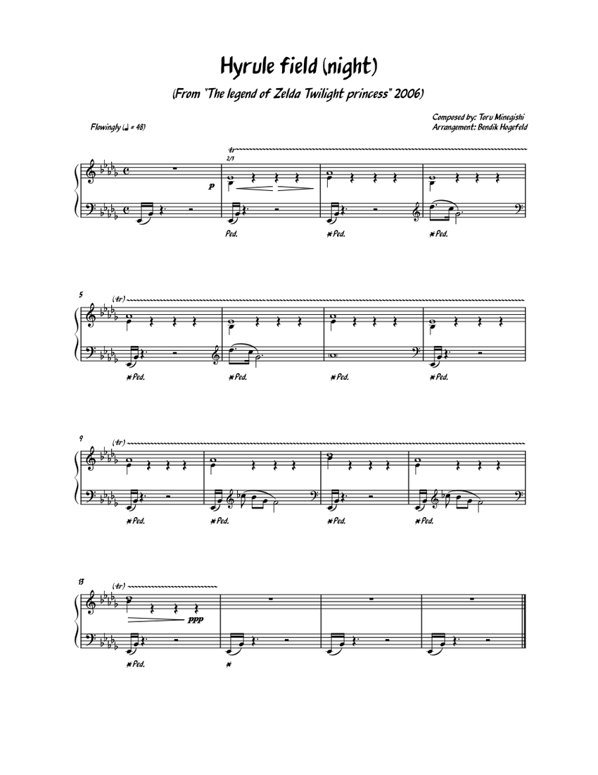 Hyrule field (night) (LoZ Twilight princess) Sheet music for Piano ...