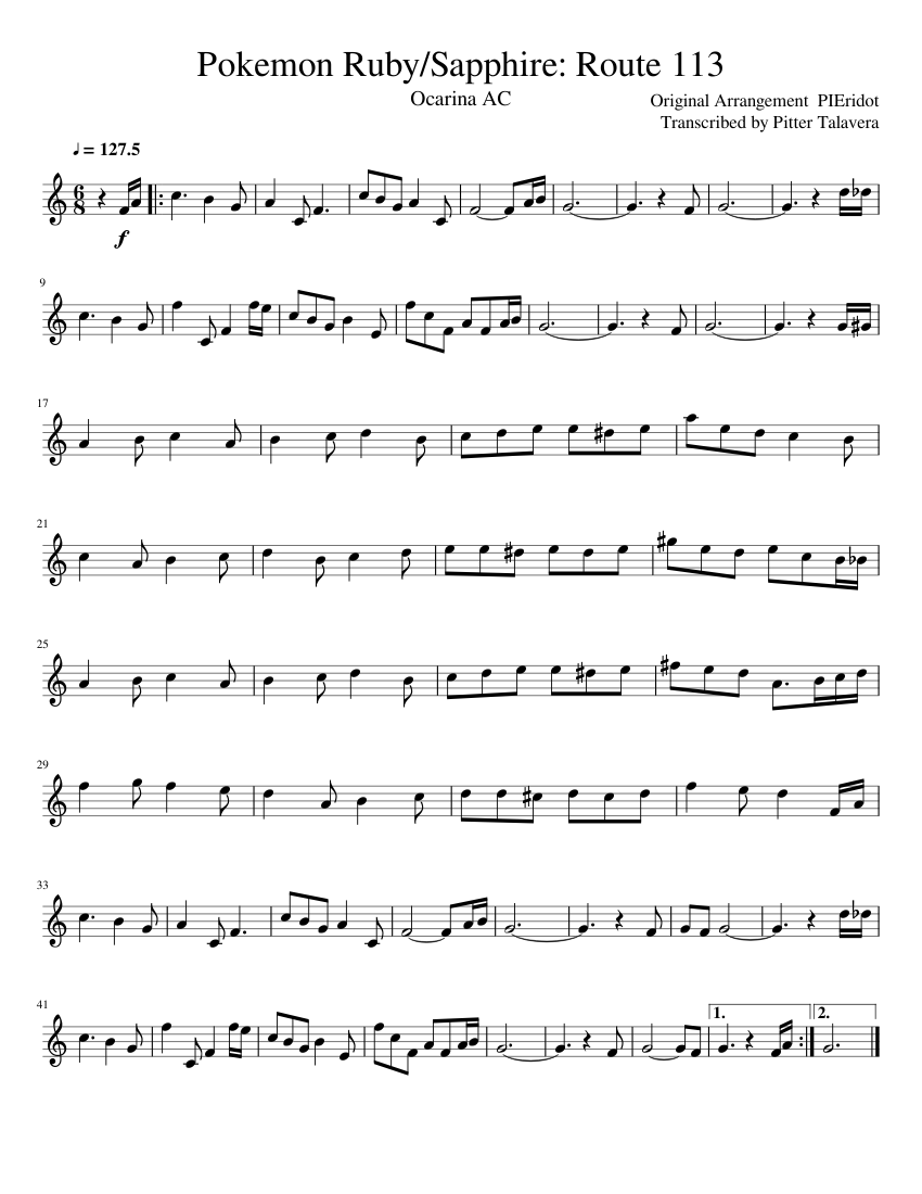 Pokemon ORAS - Route 113 On Ocarina Sheet music for Flute other (Solo ...