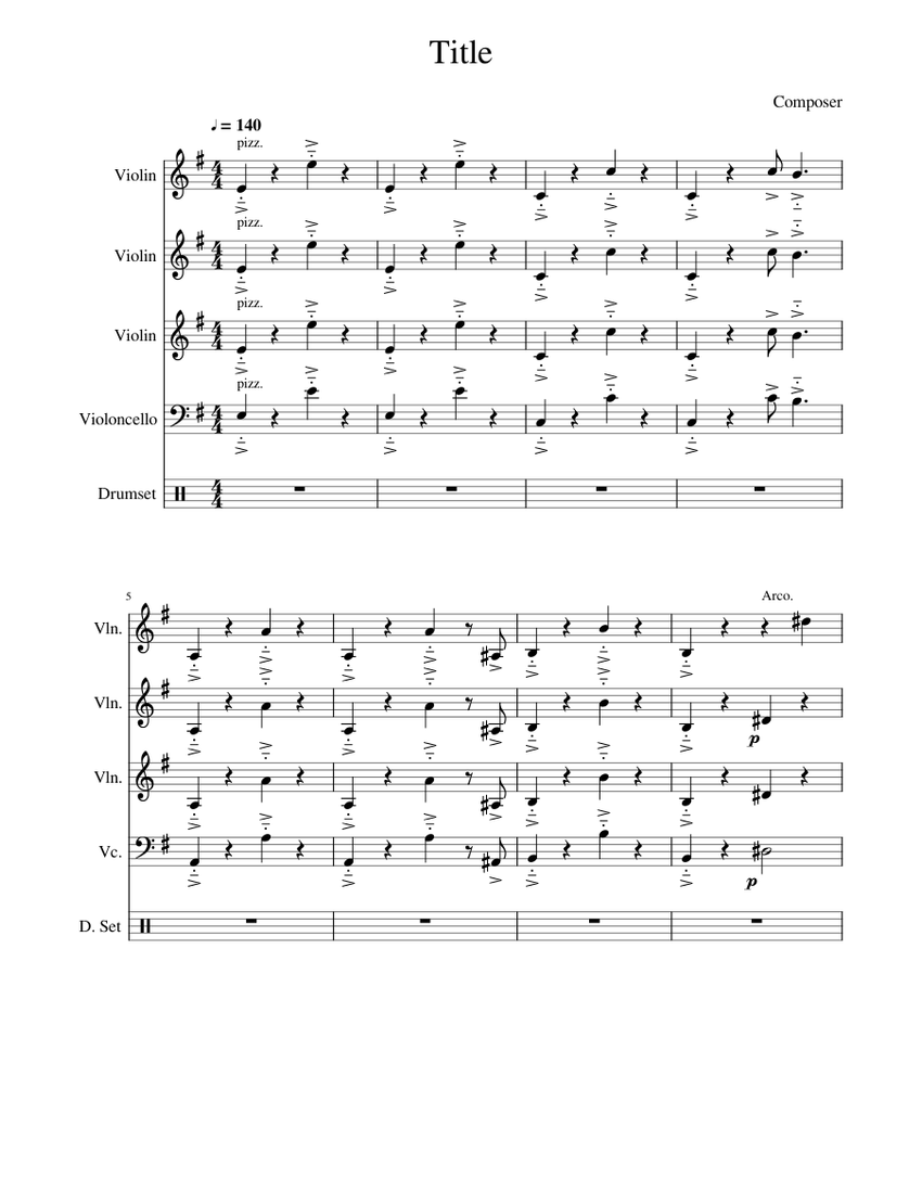 7 Rings - Ariana Grande Sheet Music for Violin, Cello, Drum group ...