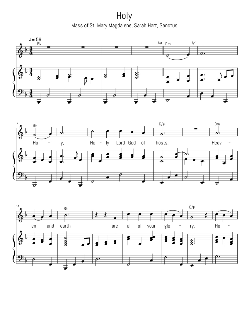 Mass of St. Mary Magdalene, Sarah Hart, Sanctus, Holy Sheet music for ...