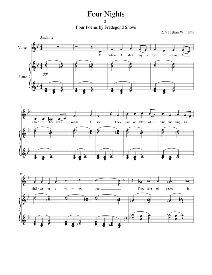4 Poems By Fredegond Shove - 2- Four Nights - R. Vaughan Williams Sheet ...