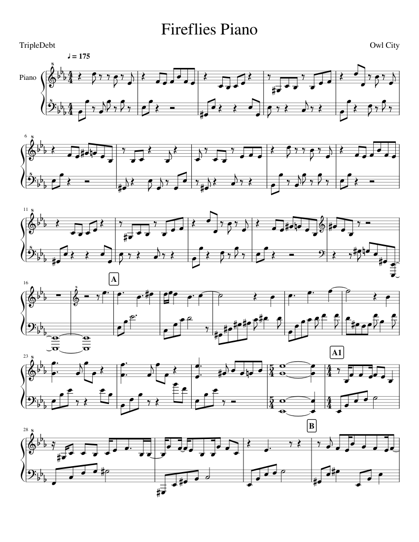 Fireflies - Owl City Sheet Music for Piano (Solo) | MuseScore.com