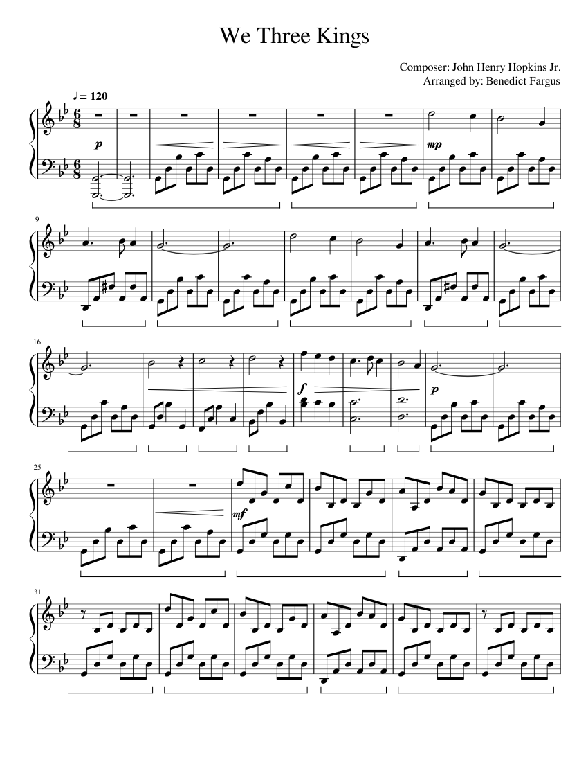 We Three Kings - Intermediate Piano Sheet Music for Piano (Solo) Easy ...