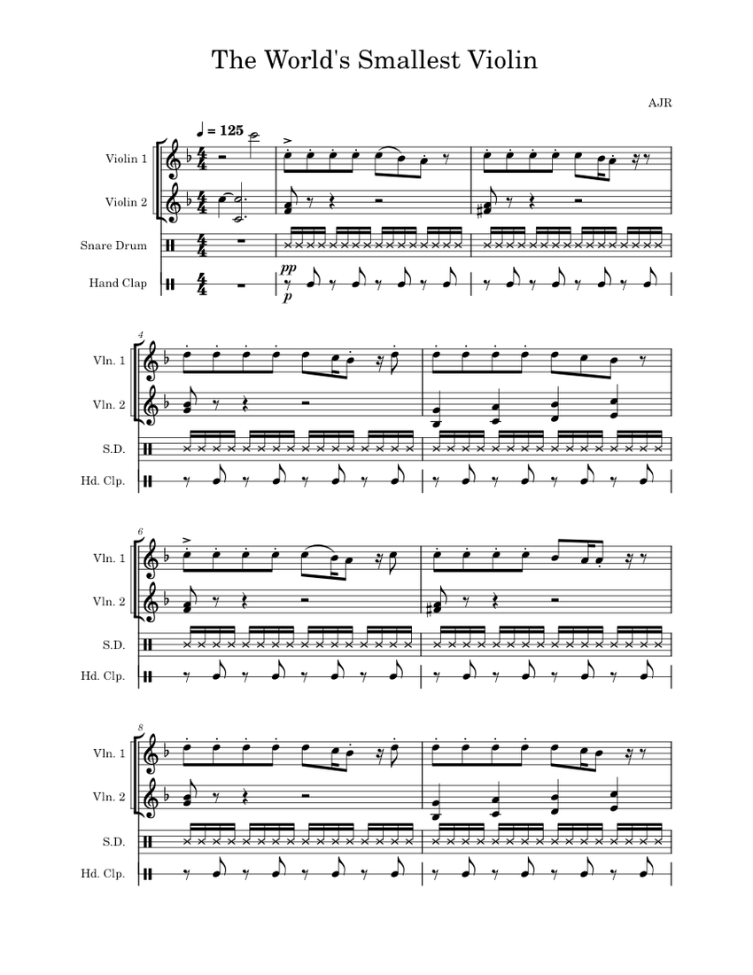 The World's Smallest Violin - AJR Sheet Music for Snare drum, Violin ...