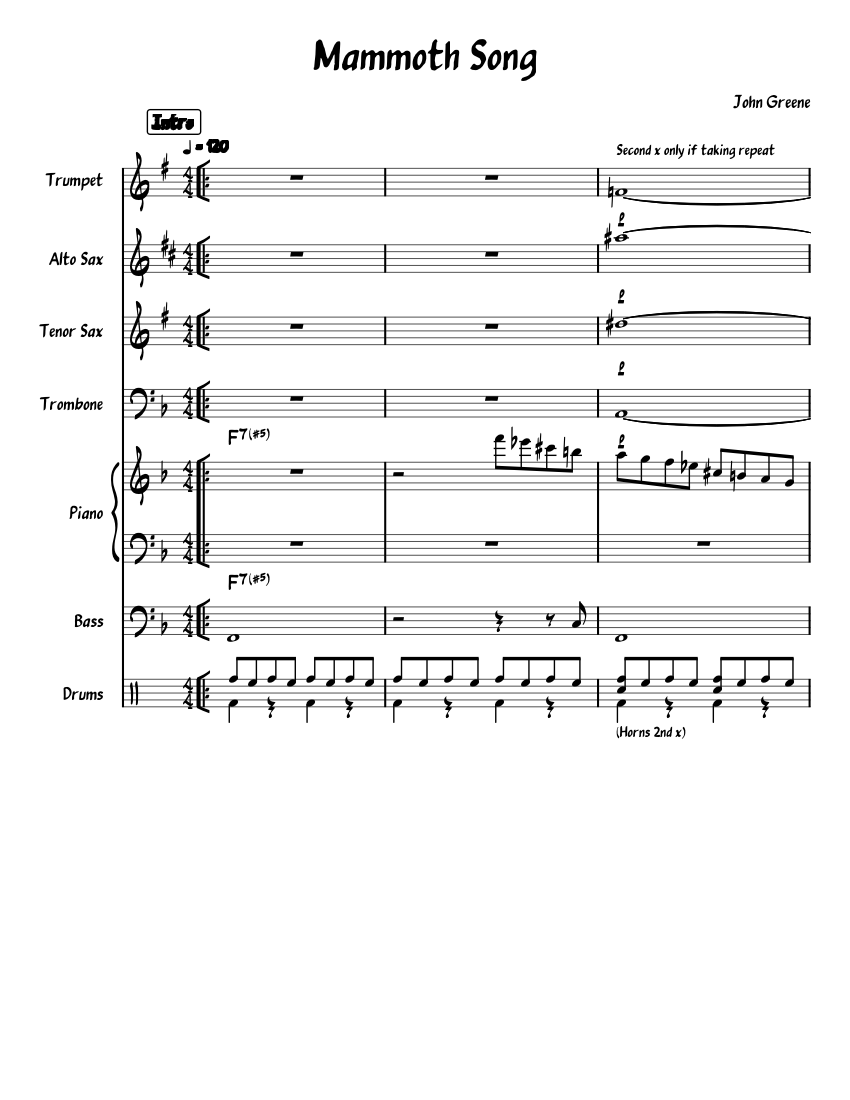 Mammoth Song Sheet music for Piano, Trombone, Saxophone alto, Saxophone ...