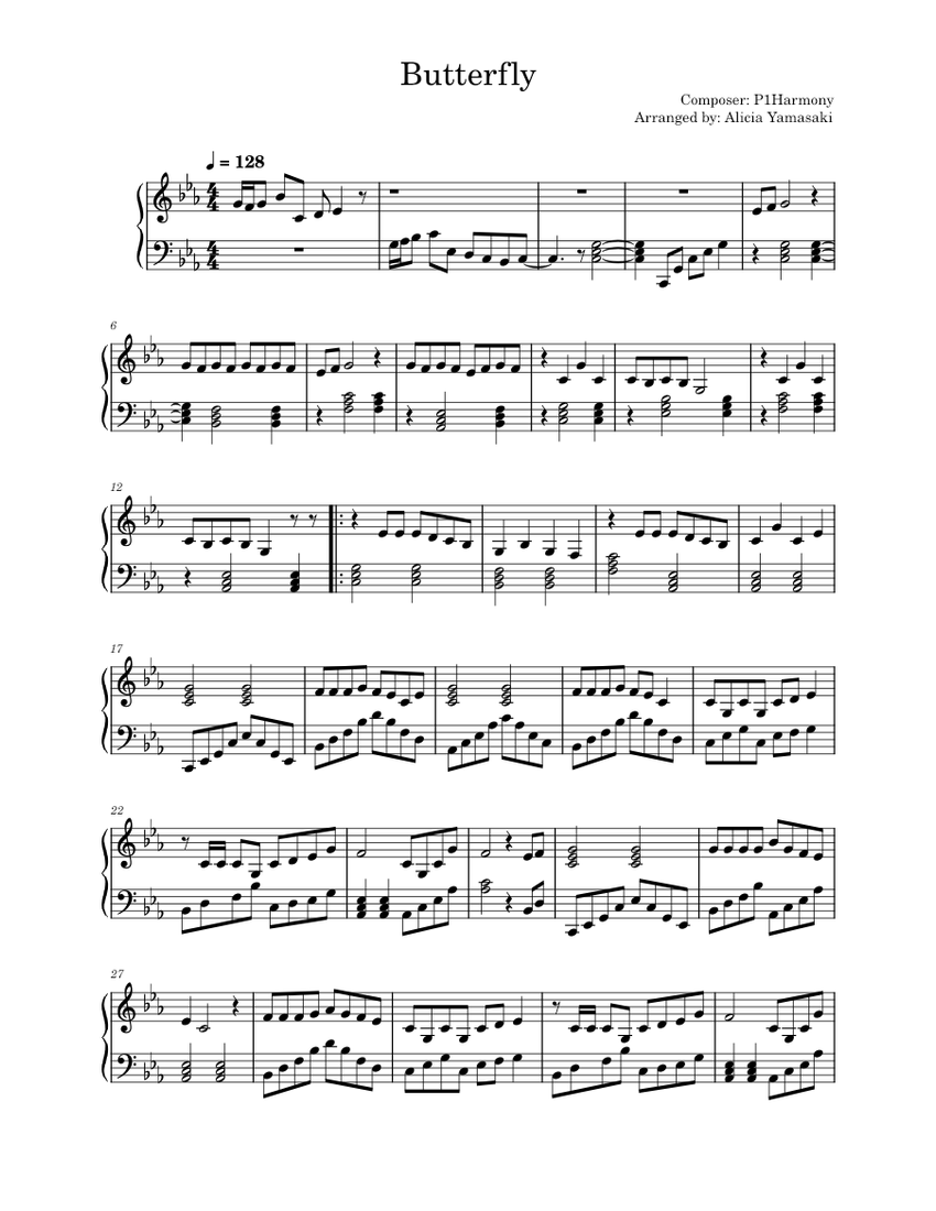 Butterfly – P1Harmony Sheet Music for Piano (Solo) | MuseScore.com