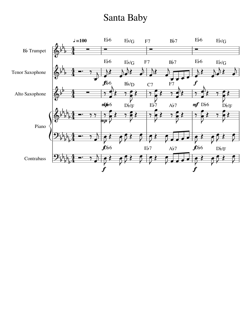 Santa Baby Sheet Music with Chords for Piano, Saxophone alto, Saxophone ...