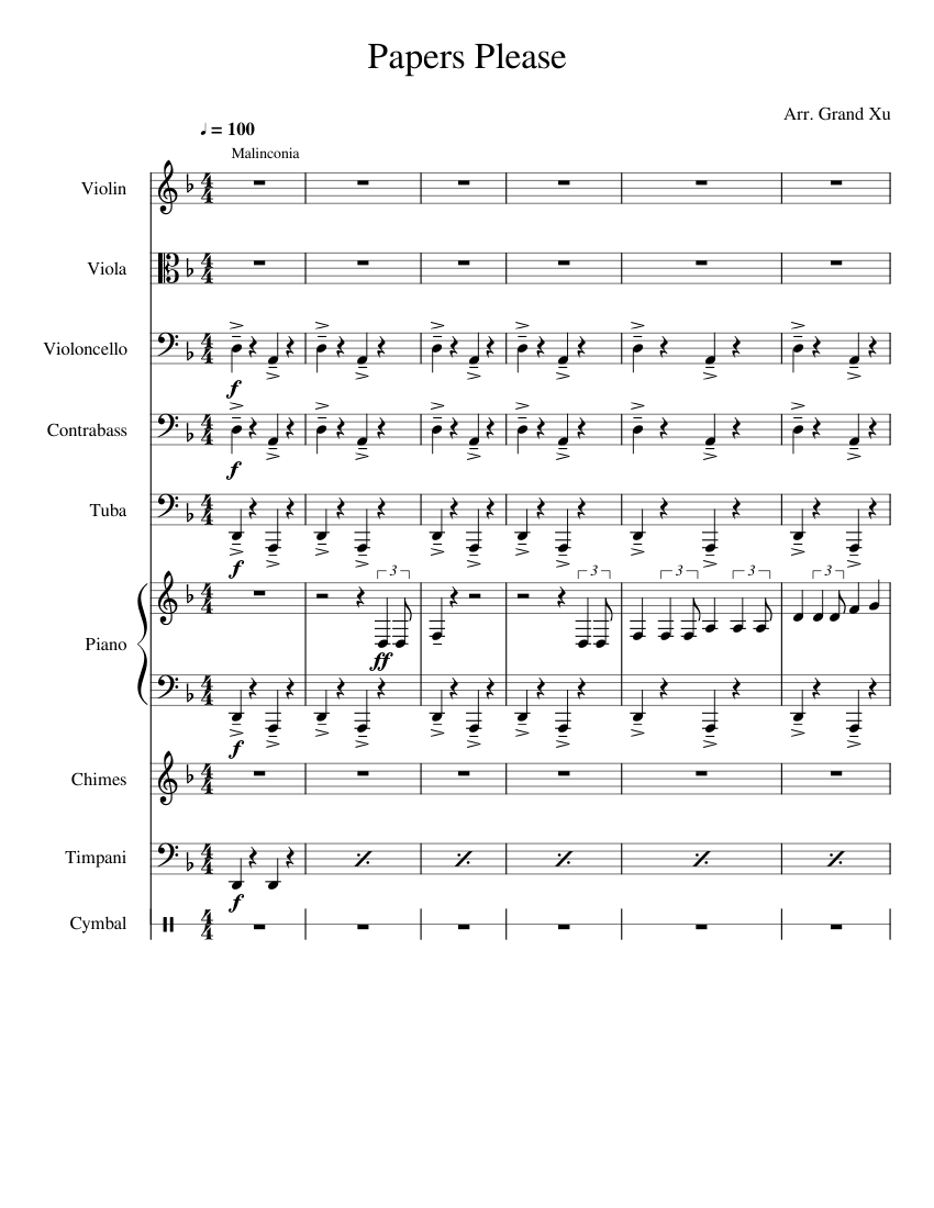 Papers Please Theme (Orchestral Arrangement) Sheet Music for Piano ...