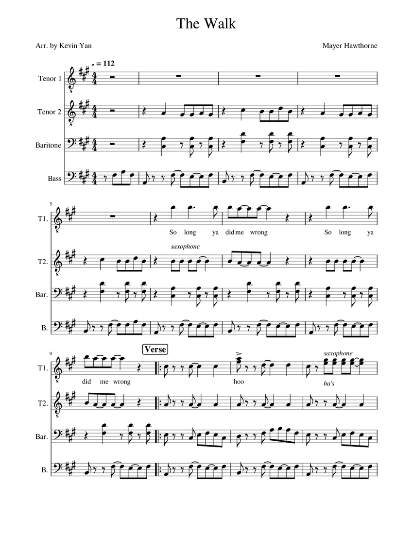 The Walk - Mayer Hawthorne Sheet music for Tenor, Bass voice, Baritone ...