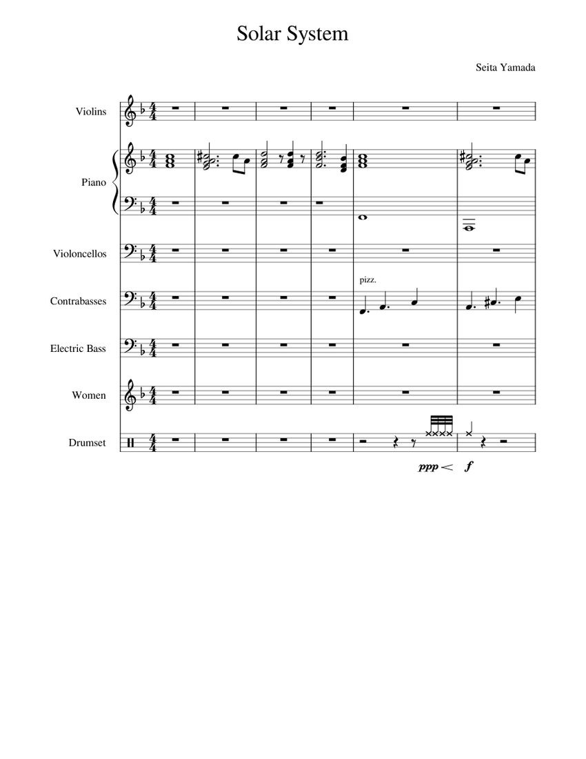 Solar System Sheet music for Piano, Female, Bass guitar, Drum group ...