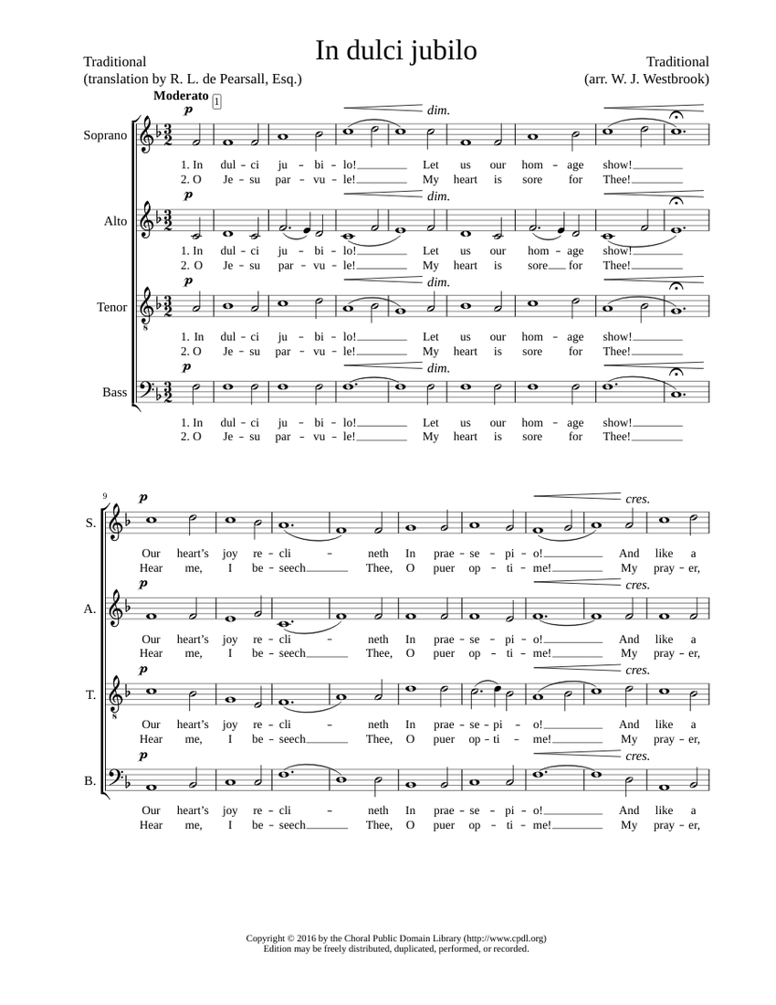 In dulci jubilo - Robert Lucas Pearsall Sheet music for Soprano, Alto ...