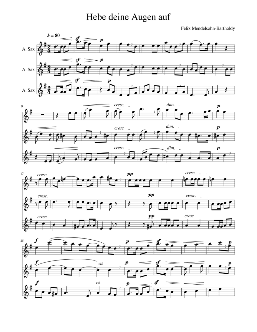 Hebe deine Augen auf - from Oratorio "Elias" – Felix Mendelssohn Sheet ...