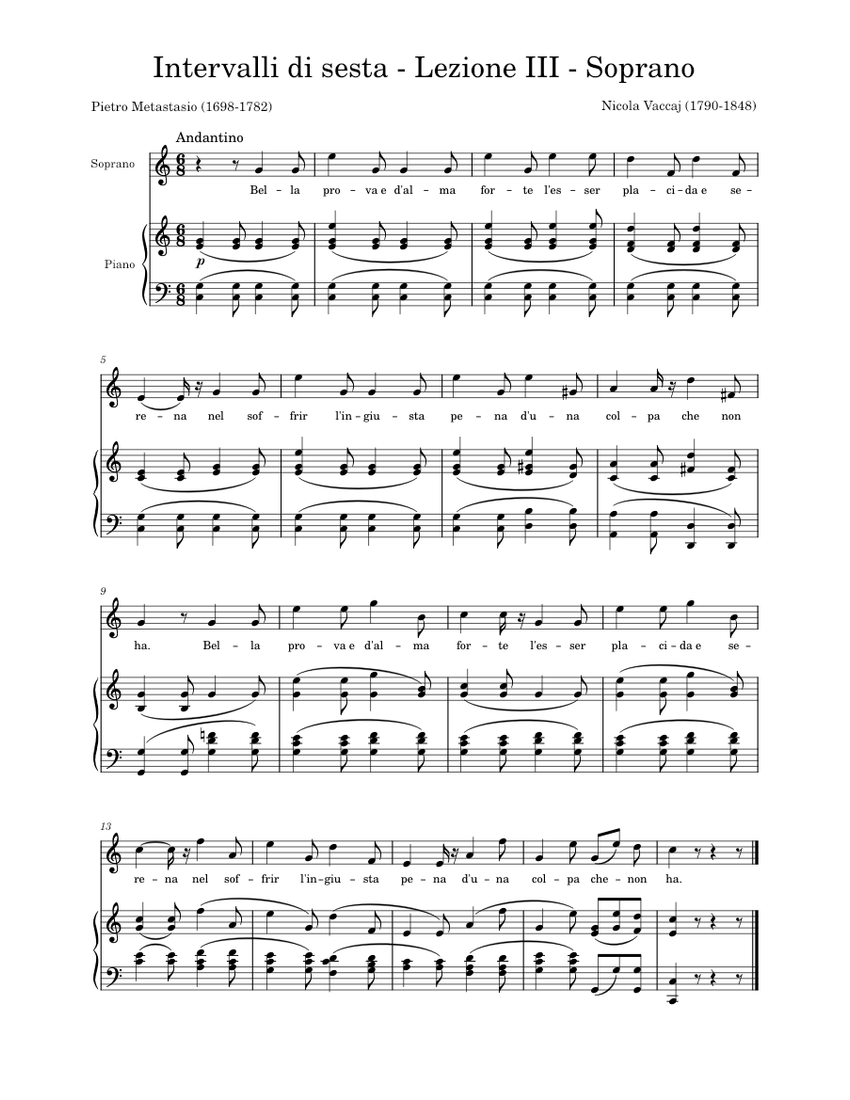 Vaccaj-3 Bella prova Sheet music for Piano, Vocals (Piano-Voice ...