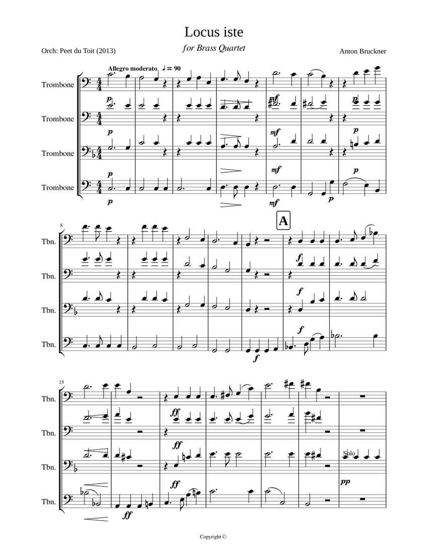 Locus iste Anton Bruckner Brass Quartet Sheet music for Trombone (Mixed ...