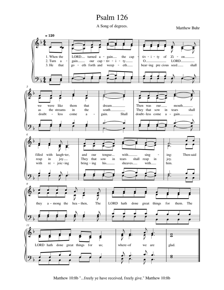 Psalm 126 Sheet music for Piano (SATB) Easy | Musescore.com