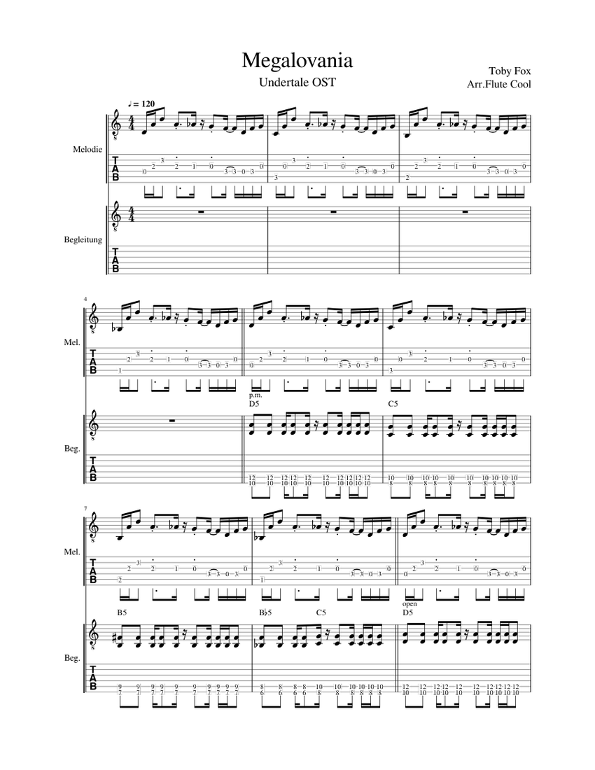 Megalovania on Guitar Sheet music for Guitar (Solo) | Musescore.com