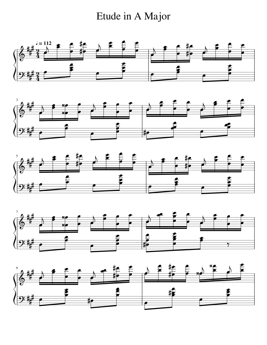 Etude in A Major Sheet music for Piano (Solo) | Musescore.com