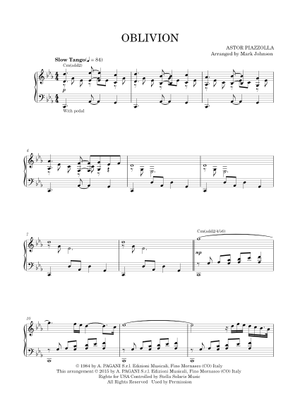 Oblivion - Piazzolla for Solo Piano Sheet Music for Piano (Solo) easy ...