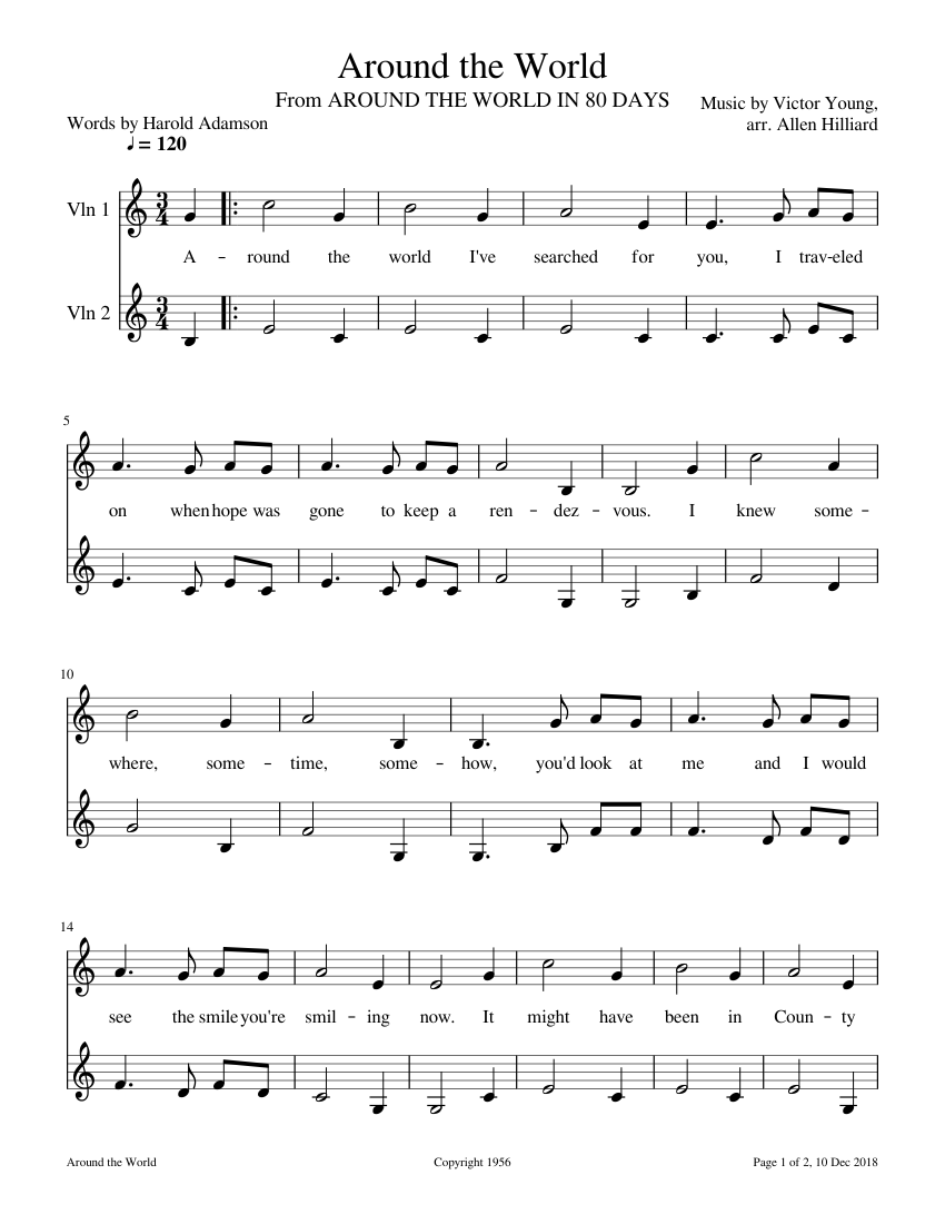 Around the World Sheet music for Violin (String Duet) | Musescore.com