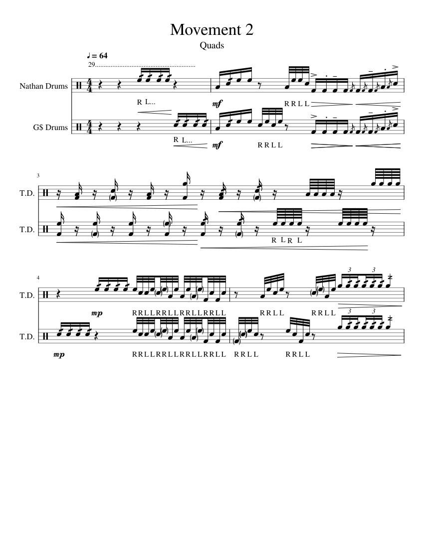 Movement 2 Quad Solo Sheet Music for Tenor drum (Percussion Duet ...
