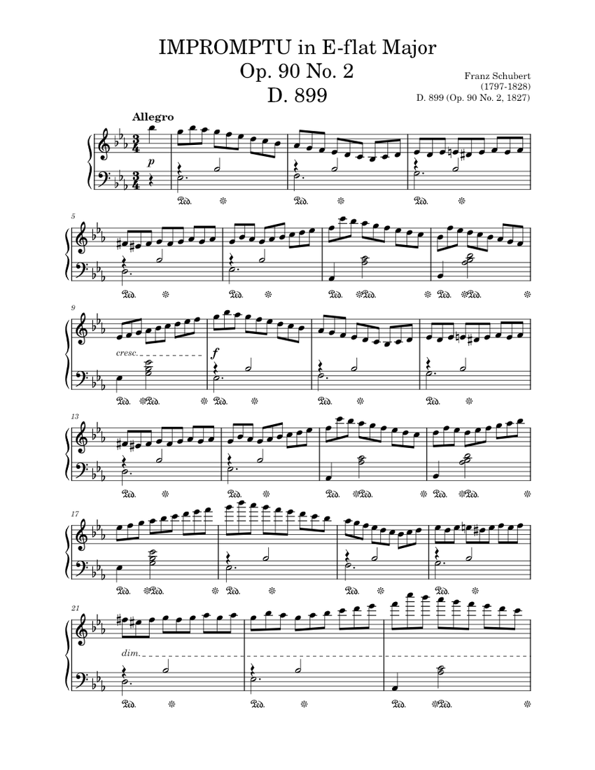Impromptu in E-flat Major (Op. 90 No. 2 D. 899) , F. Schubert Sheet music for Piano (Solo ...