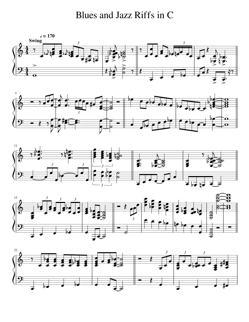 Blues and Jazz riffs in C Sheet Music for Piano (Solo) | MuseScore.com