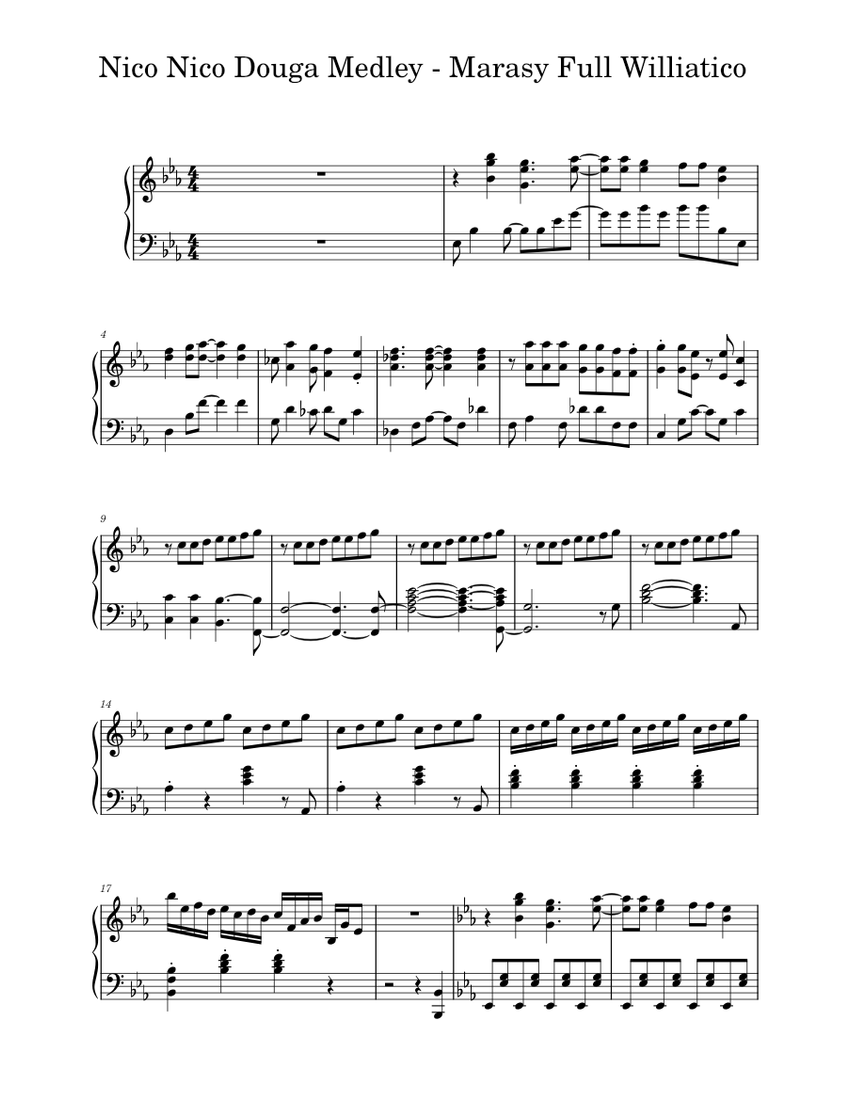 Nico Nico Douga Medley - Marasy Full Williatico - piano tutorial