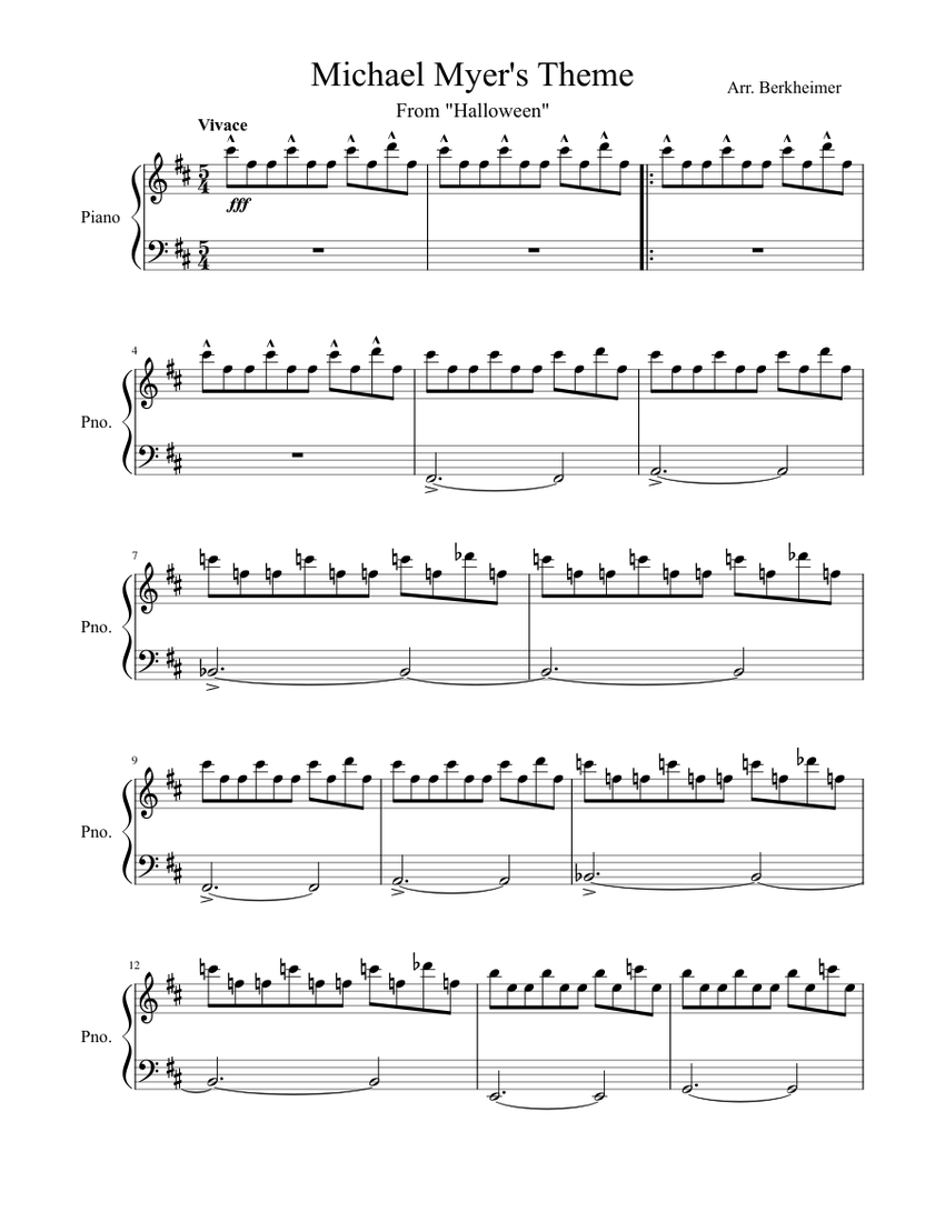 Halloween Theme-Michael Myers Sheet Music for Piano (Solo) Easy ...