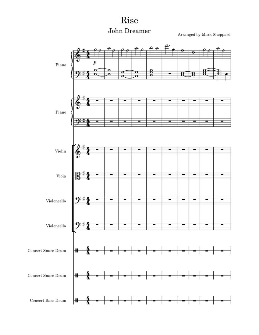 Rise – John Dreamer Rise Sheet music for Piano, Snare drum, Violin ...