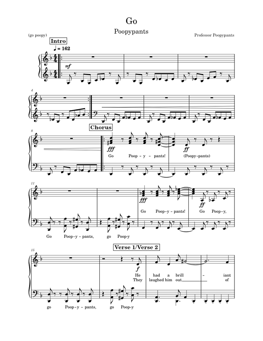 Go Poopypants! – Dav Pilkey very cool captain underpants song Sheet ...