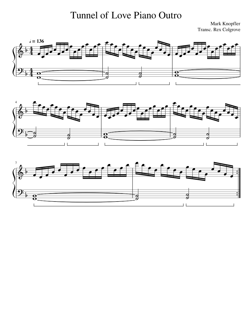 Tunnel of Love (Piano Outro) Sheet Music for Piano (Solo) easy ...