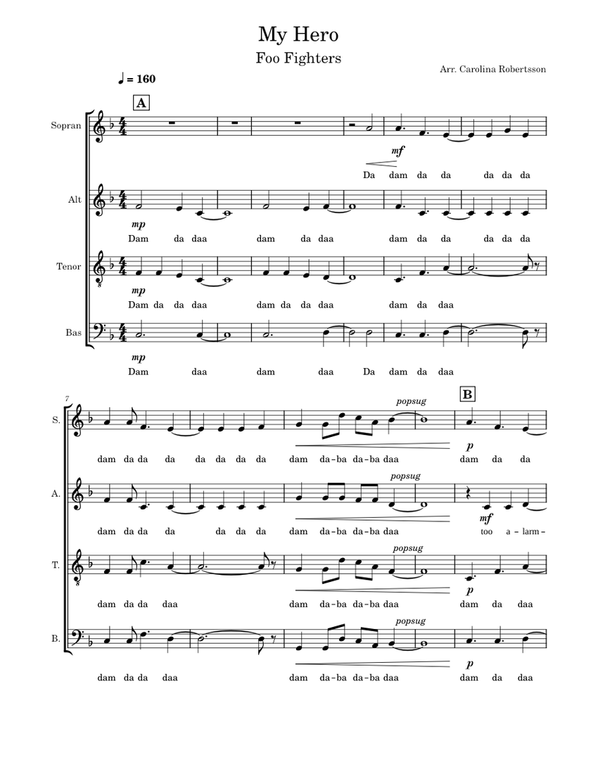 My Hero - Foo Fighters Sheet Music for Piano (Mixed Quartet ...