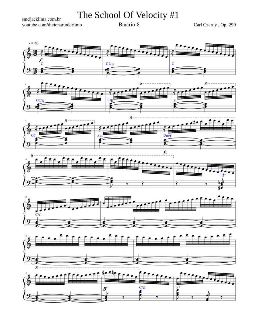 The School Of Velocity - #1 Sheet Music with Chords for Piano (Solo ...