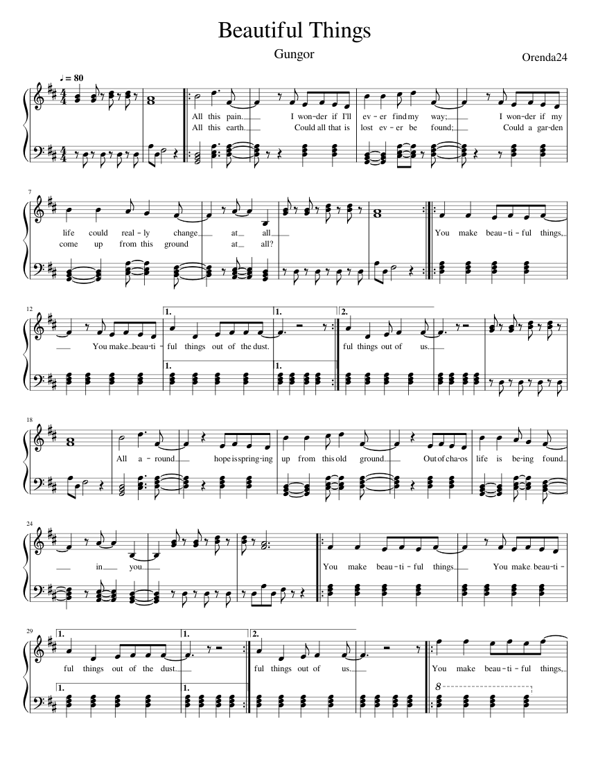 Beautiful Things Sheet Music for Piano (Solo) easy | MuseScore.com
