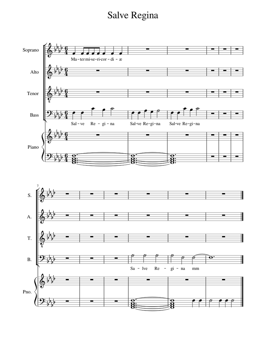 Salve Regina début Sheet music for Piano, Soprano, Alto, Tenor & more instruments (Mixed Quintet ...