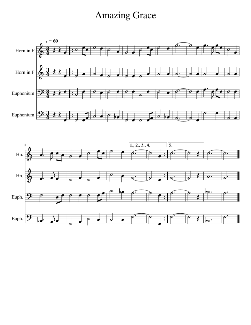 Amazing Grace - Mixed Brass Quartet - piano tutorial