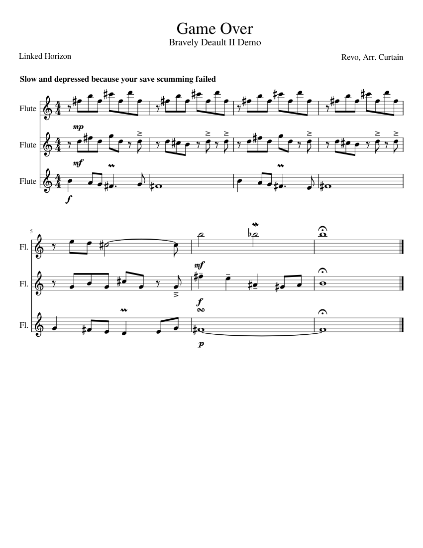 Game Over Sheet music for Flute (Mixed Trio) | Musescore.com